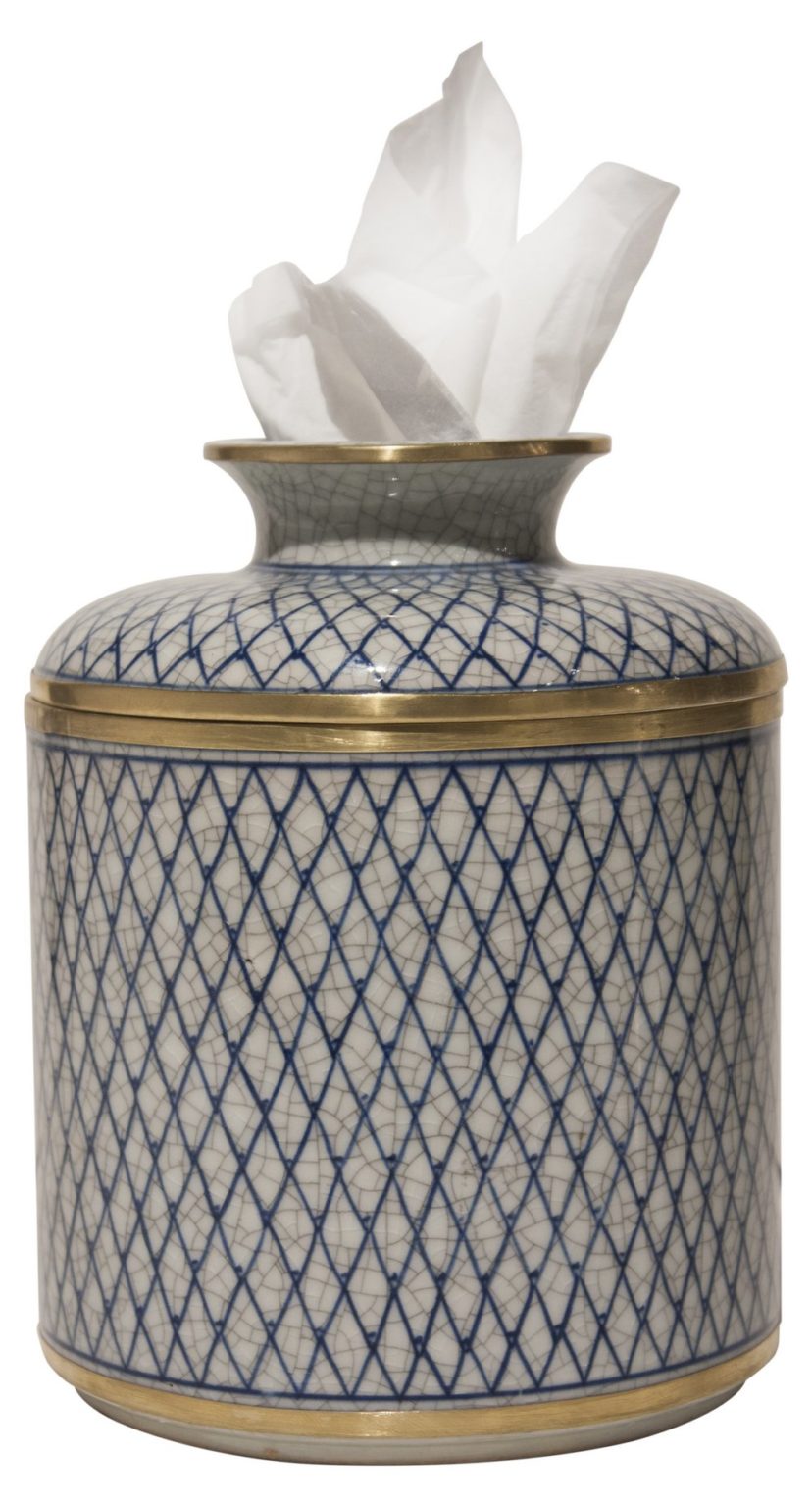 Blue and White Diamond Tissue Box - Dessau Home