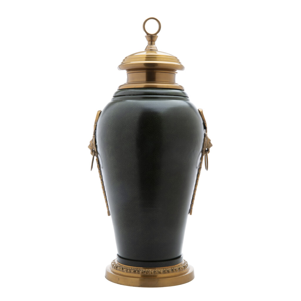 Antique Brass/Green Jinger Jar with Lid - Dessau Home
